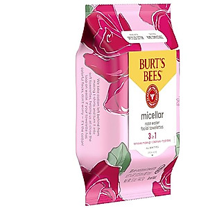 Burt's Bees Micellar Facial Towelettes With Rose Water, Pre-Moistened Towelettes for All Skin Types, 99.5 Percent Natural Origin Skin Care, 30 ct. Package