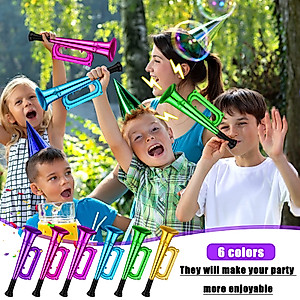36 Pcs Plastic Trumpet Kids Noise Toys Play Metallic Trumpet Mini Shiny Blow Horn Trumpet Noise Makers Toy Plastic Colors Musical Instruments for New Year Birthday Graduation Party Favors, 6 Inch