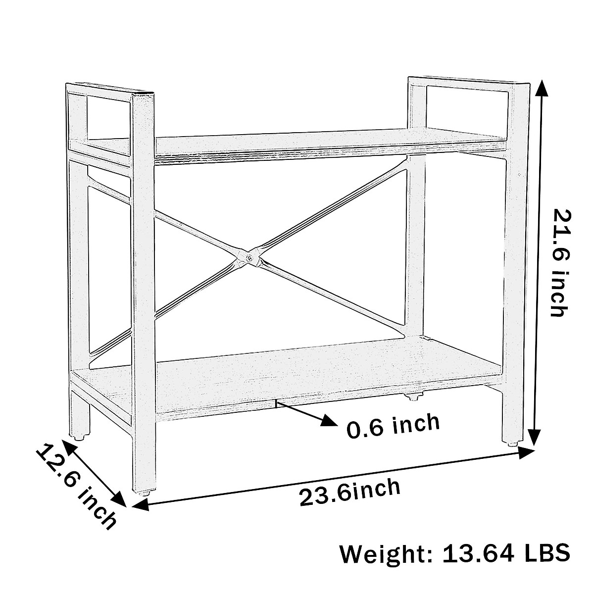 YSSOA 2 Tier Shelf, Industrial Rustic, Vintage Storage Rack, 23.6”x12.6”x21.6”, Cozy Double Layer Wooden Shelf, Rustic Brown