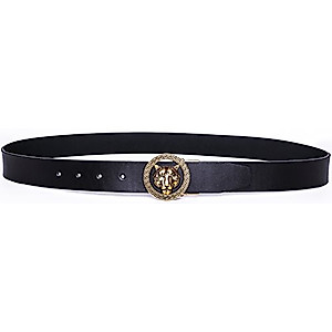 Old John Leather Men's Luxury Gold Tiger Buckle 35-mm Italian Leather Belt (105cm/41.3inch(34-36), Black)