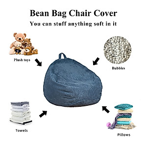 Bean Bag Chairs Cover (No Filler),Bean Bag Cover,Stuffed Animal Storage Bean Bag,Bean Bag for Kids,Adults,Teens,36 x 45 in Blue Bean Bag