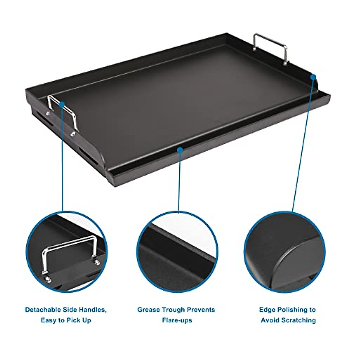 Utheer 25" x 16" Pre-Seasoned Nonstick Cast Iron Griddle for Gas & Charcoal Grills – Universal Flat Top with Grease Groove, Reinforced Ridges & High Sidewalls, Great for Parties, Camping & Tailgating