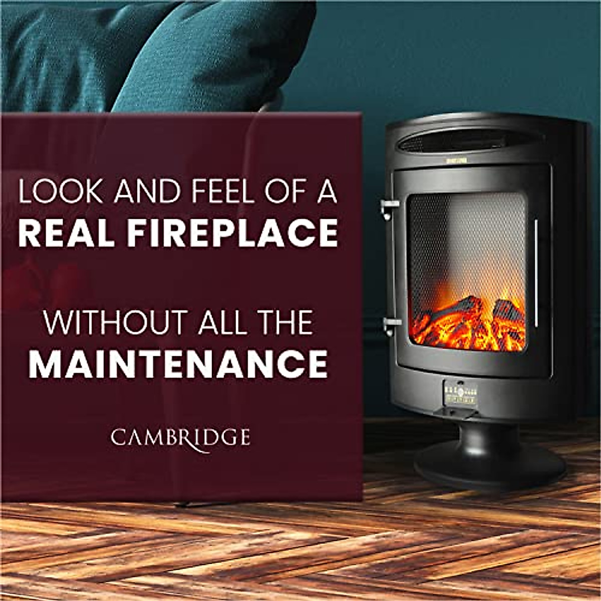 Cambridge 20 In. Free Standing Electric Fireplace, 1500W, with Realistic Log Display, and Adjustable Heater