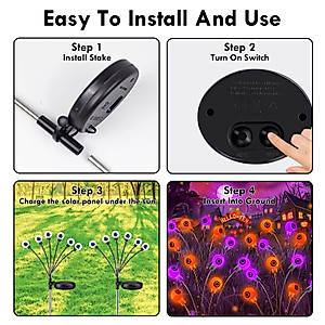 6 𝓟𝓐𝓒𝓚 𝓗𝓪𝓵𝓵𝓸𝔀𝓮𝓮𝓷 Halloween Scary Solar Eyeballs Garden Lights, 6 Pack Halloween Lights Outside, Solar Firefly Lights Outdoor，Solar Swaying Lights for Garden Path Decor (Purple&Orange)