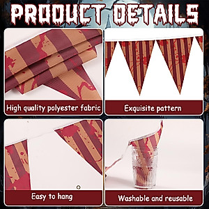 Lonfliness 5 Packs Circus Decorations Halloween Pennant Banner Creepy Carnival Decorations Fabric Red And White Striped Triangle Flag Scary Bloody Bunting Garland for Evil Circus Birthday Supplies