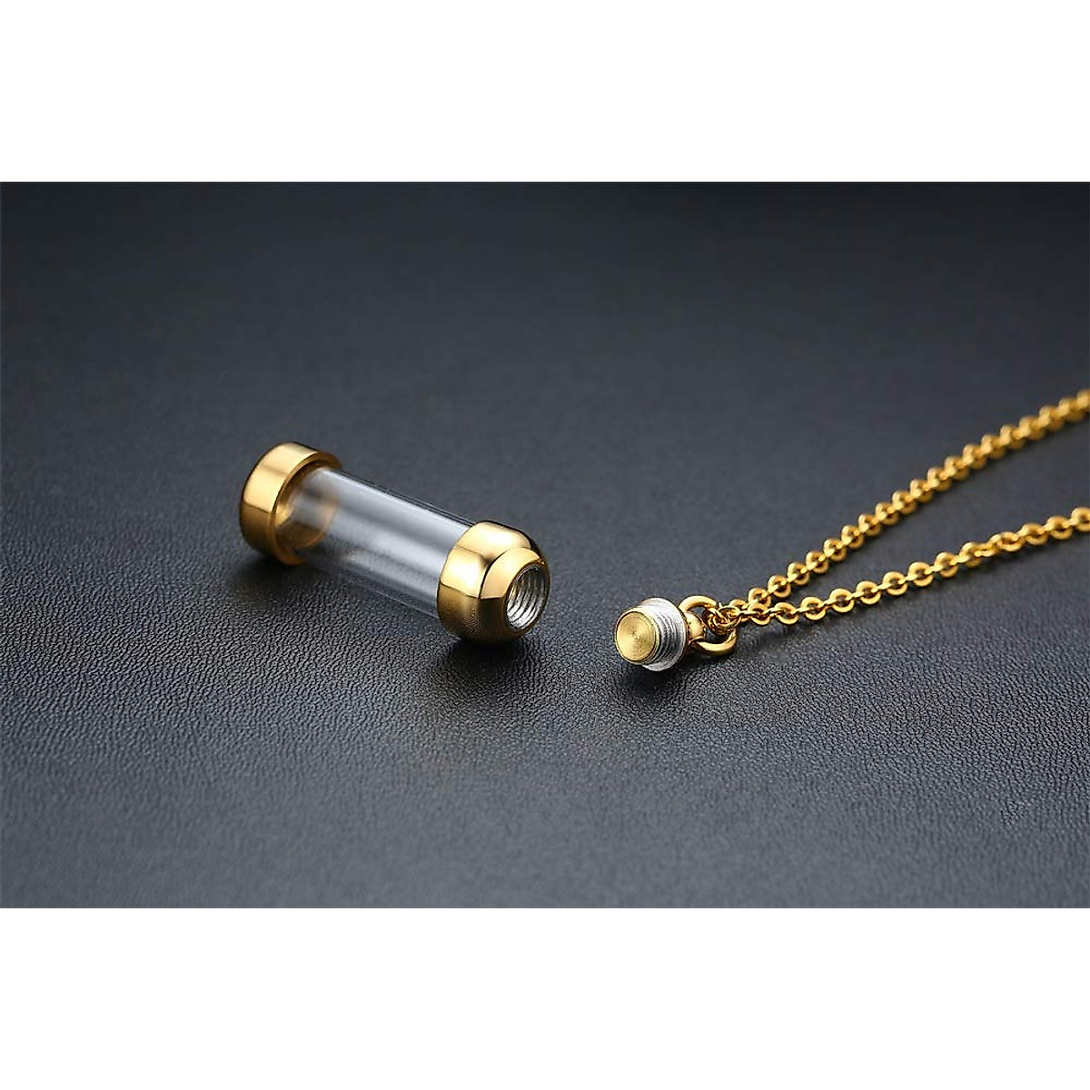 Mealguet Jewlery Pack of 2 Stainless Steel Glass Cremation Urn Pendant, Ashes Holder Memorial Pendant Necklace with Chain, Keepsake Jewelry,Gold Plated