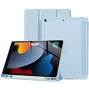 ProCase Smart Case for iPad 10.2 iPad 9th Generation 2021/ iPad 8th Generation 2020/ iPad 7th Generation 2019 Case with Pencil Holder, Trifold Stand Hard Frosted Back Cover for iPad 10.2" -SkyBlue