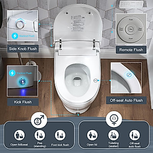 Casta Diva Smart Toilet with Heated Seat, Warm Water Bidet, Off-seat Auto Flushing, Foot Kick Flush, 1.28GPF White Smart Toilets with Remote for Bathrooms (CD-Y070)