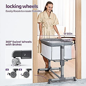 BUBAVAN Bassinet, Bedside Bassinet for Baby, Portable Bedside Sleeper, Co Sleeper Bassinet with Wheels, Baby Bed Sleeper, Breathable Mesh Design, Quick Fold with Mosquito Net & Storage Bag