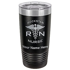 LaserGram 20oz Vacuum Insulated Tumbler Mug, RN Rockstar Nurse, Personalized Engraving Included (Black)
