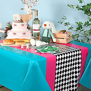 Buryeah 3 Pcs Wonderland Tablecloth Wonderland Party Decorations Checkered Plastic Tablecloth Cartoon Table Decorations Tea Party Tablecloth for Wonderland Birthday Party Supplies, 54 x 108(Checked)