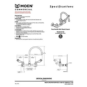 Moen M-DURA Commercial Chrome Two-Handle Wall Mount Utility Faucet, 8126