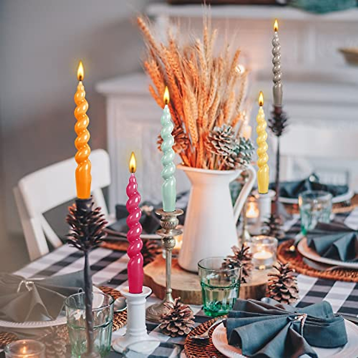 Spiral Taper Dinner Candles - Conical Stick Candles, H 7.5inch, Unscented, Aesthetic Candle, 3/4 Taper Candles, Long Votive Candles,Christmas Giftt,Chime Candles(Yellow)