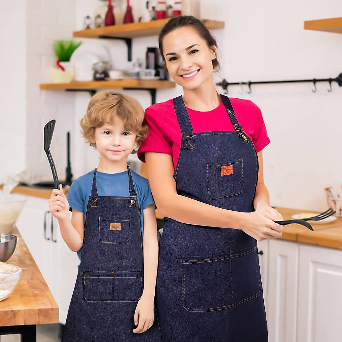 Lazynice Unisex Aldult Jeans Apron For Men, Women Apron Chef Cotton Denim Apron With 3 Pockets Kitchen Cooking Baking Wear, Gardening,Painting, BBQ, Art,DIY,Drawing (Unisex Apron Aldults)