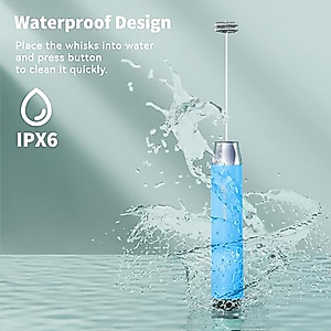 Maestri House Rechargeable Milk Frother with Stand, Handheld Electric Foam Maker Waterproof Detachable Stainless Steel Whisk Drink Mixer Foamer for Lattes, Cappuccino