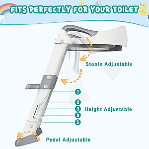 Potty Training Toilet Seat for Kids with Step Stool Ladder, Toddler Potty Toilet Seat for Boys Girls with Anti-Slip Design, Foldable Toddler Toilet Potty Chair, Super Sturdy (Grey)