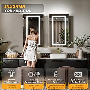 KRISTALLUM LED Lighted Medicine Cabinet Front & Backlit Dimmable Colours, Clock & Temp, USB Outlets