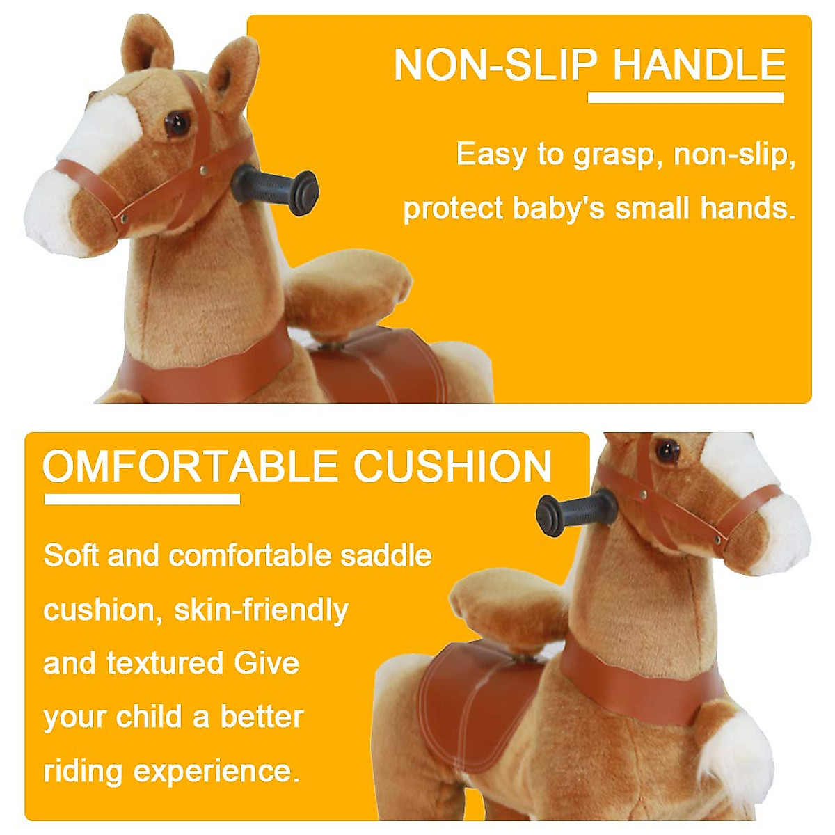 Ride On Horse Natural Mechanical Kids Real Walking Horse Small Unicorn Horse Toddlers Plush Pony Riding Horse for Age 3-6 (Brown, 3-6Years)