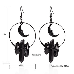 ZKBKJSPZJB Crescent Moon Quartz Crystal Witchy Earrings, Gothic Mermaid Festival Wedding Occult Boho Crystal Accessories Earrings Gothic jewelry