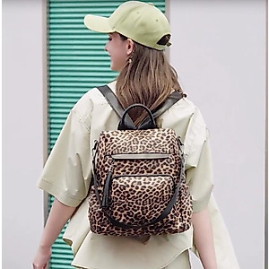 Women Backpack Purse Fashion PU Leather Casual Backpack Shoulder Bag Travel Daypack (Leopard-Brown)