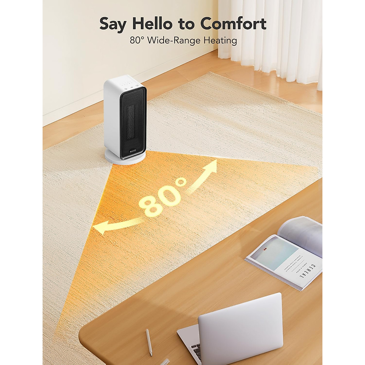 GoveeLife Space Heater for Indoor Use, Electric Heater with Thermostat, 80°Oscillating, 1500W Fast Portable Heating, 24H Timer, Smart Ceramic Heater with App & Voice Remote, Home/Bedroom/Office, White