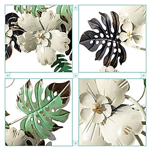 AcozyHom Leaves and Flowers Metal Wall Decor, 58"(L) x26(H), Large Plant Iron Wall Sculpture, Modern Abstract Wall Panel Art for Home, Hotel, Bar, Living Room Decoration, Green