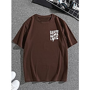 Cozyease Men's Graphic Tees Letter Print Short Sleeve T Shirts Casual Summer Tops Streetwear Vintage Tees Coffee Brown L