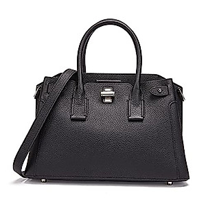 Leather Satchel Handbags For Women Medium Top Handle Shoulder Purse With Straps (Black)