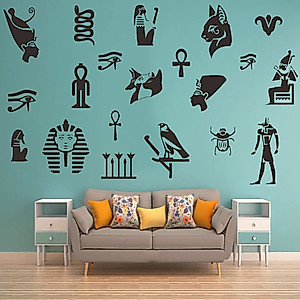 Removable Home Decoration Egypt Ancient Culture Wall Decal Pyramids God Anubis Eyes Wall Decor Stickers Art Vinyl Egyptian History Stickers for Bedroom JWH101 (Black)
