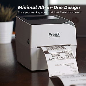 FreeX WiFi SuperRoll Thermal Printer for 4x6 Shipping Labels | White, Wireless Shipping Labels Printer | Works with Zebra, Brother, Dymo Labelwriter 4XL, Rollo, Munbyn, MFlabel, Comer, Polono Labels
