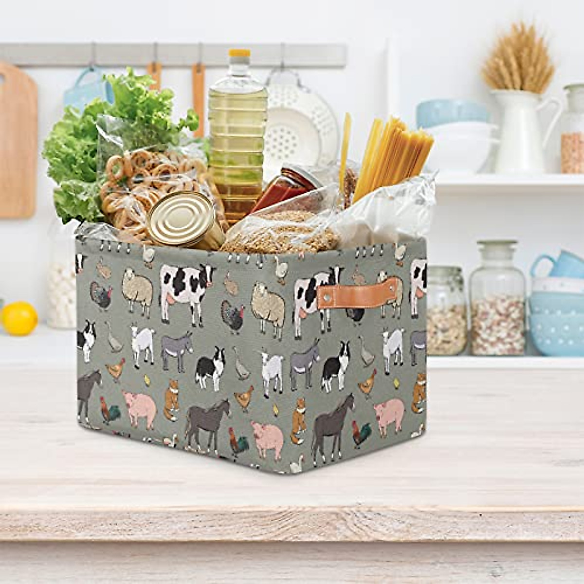 Farm Animal Storage Basket Bins, Cow Sheep Rooster Large Foldable Storage Baskets Fabric Organizer Storage Cubes Box with Handles Collapsible Basket for Shelf Closet Nursery Home Office 1 Pack