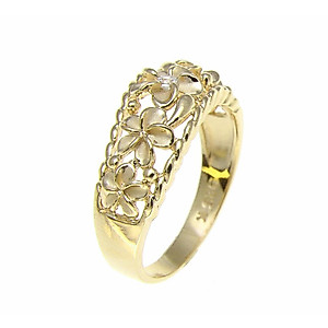 Arthur's Jewelry Yellow gold plated 925 sterling silver 5 Hawaiian plumeria flower cz ring curve style Size 9