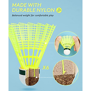 AboveGenius Badminton Rackets Set of 6 for Outdoor Backyard Games, Including 6 Rackets, 6 Nylon Badminton Shuttlecocks, Lightweight Badminton Racquets for Beginners