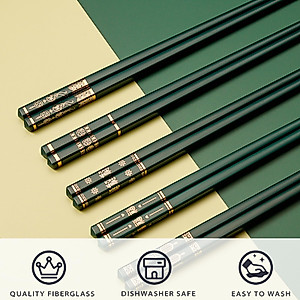 5 Pairs Chopsticks Reusable, 24cm/9.45inch Premium Japanese Chinese Non-slip Fiberglass Chopsticks Dishwasher Safe, Lightweight Chopsticks for Party Family Hotel, Red