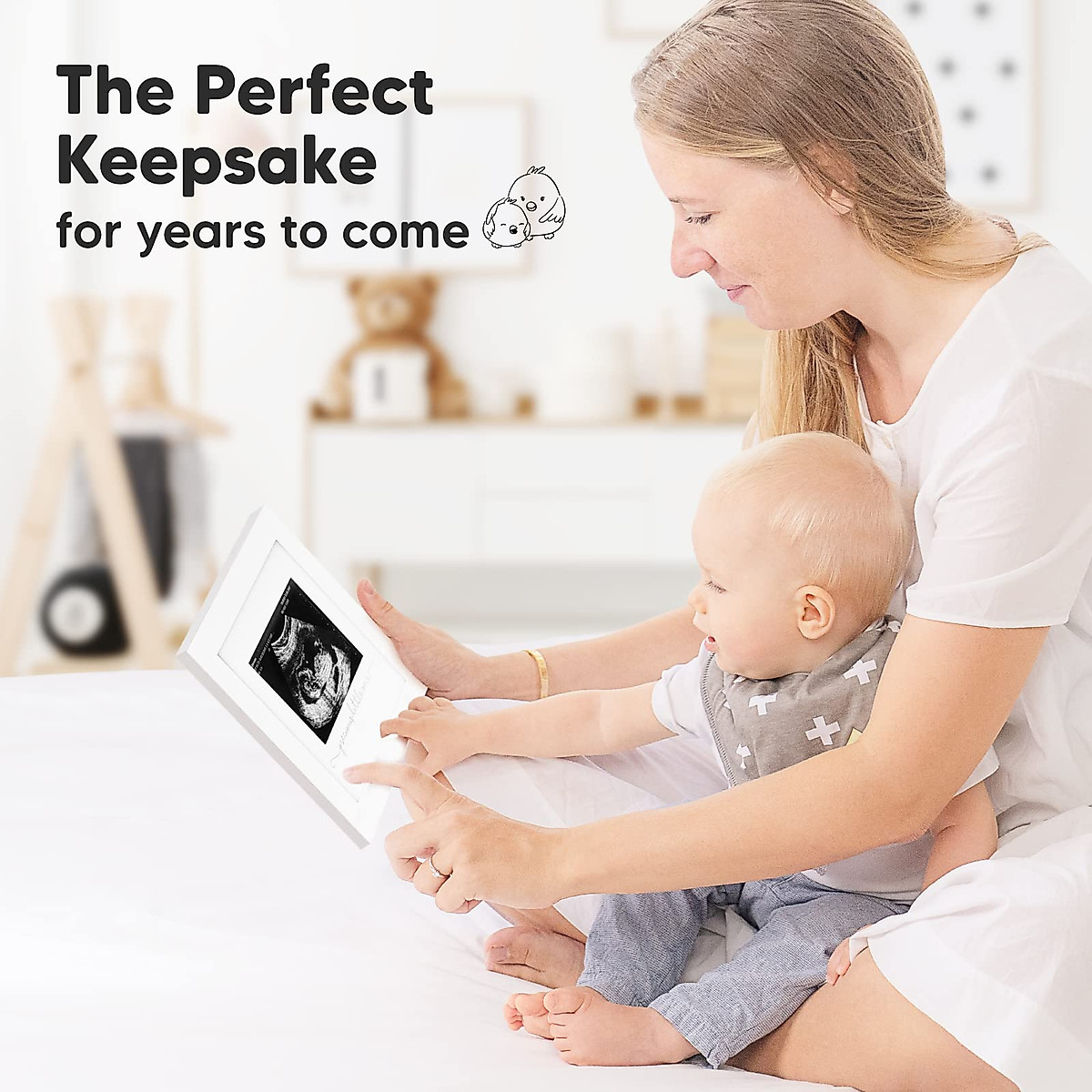 Baby Sonogram Picture Frame - Modern Ultrasound Frame for Mom to Be - Pregnancy Announcement Sonogram Photo Frames - Gender Reveal for Expecting Parents - First Time Dad Gifts (Alpine White)