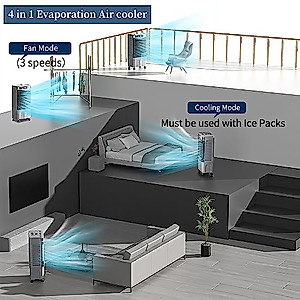VCJ Evaporative Cooler for room, 120°Oscillation Swamp Cooler with 6 Ice packs,3-Mode 3-Speed Air Conditioner for Outdoor Indoor Use Home Office