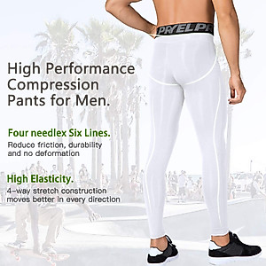 WRAGCFM Men's Compression Pants Workout Athletic Gym Leggings with Pockets Sports Yoga Running Baselayer Tights(White,XL)