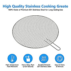 Tiga Grill Grate for Solo Stove Bonfire, Upgrade Stainless Steel Solid Cooking Grates Replacement Parts for 19in Fire Pit, Outdoor Charcoal Grill Cooking Grate with Handle