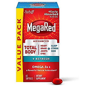 MegaRed Omega-3 Blend Total Body + Refresh 500mg Softgels, (65 Count in a Bottle), Easily Absorbed Krill Oil, to Support Your Heart, Joints, Brain & Eyes