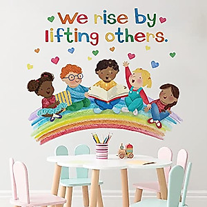 Mfault Inspirational We Rise by Lifting Others Wall Decals Stickers, Diversity Equality Motivational Inclusion Nursery Decorations Baby Boy Girl Bedroom Classroom Art, Kids Neutral Toddlers Decor Gift