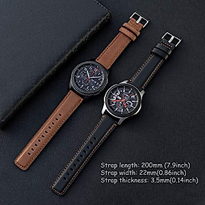 Galaxy Watch 46mm Band 2 Pack, Compatible with Samsung Galaxy 46mm Watch Bands, Width 22mm Watch Band Quick Release Leather Straps Unisex size (Black+Brown)