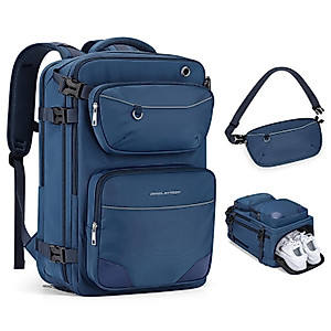 Maelstrom Travel Backpack for Men Women, 35L Carry-on Backpack for Traveling on Airplane,with Fashion Belt Bag,Waterproof Casual Daypack fit 17”Laptop-Navy Blue, Large