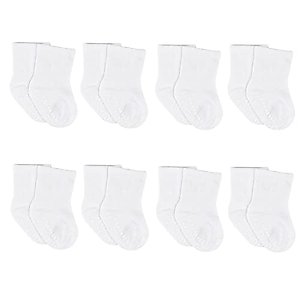 Gerber Kids' 8-Pack Wiggle-Proof Jersey Crew Socks, White, 6-12 Months