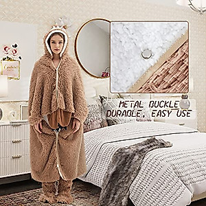 Sloth Blanket Hoodie Wearable Blanket Warm Sherpa Fleece and Soft Faux Fleece Fabric with Gloves and Plush Slipper Sock Throw Cloak blankets for Adults and Kids