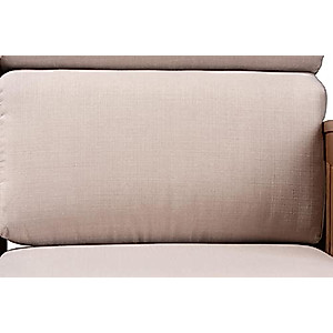 Baxton Studio Charlotte Modern Classic Mission Style Taupe Fabric Upholstered Walnut Brown Finished Wood 3-Seater Sofa