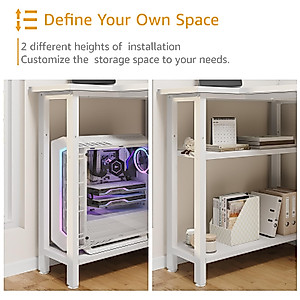 DLisiting White L Shaped Computer Desk with Power Outlet Shelves, 40 Inch Small Corner Desk for Small Space Home Office, Study Work PC Desks for Bedroom, White