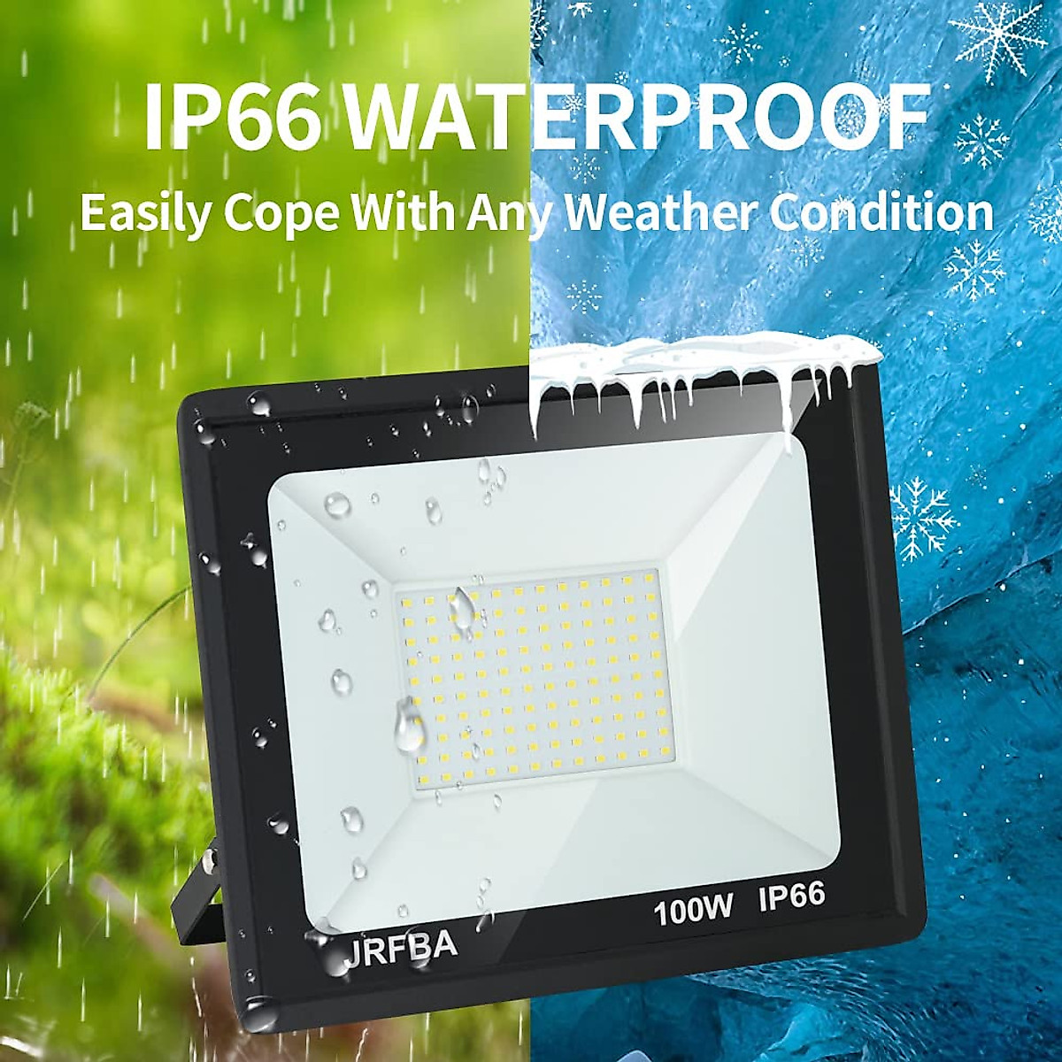 JRBFA 100W LED Flood Lights Outdoor, 10000lm LED Work Light with Plug, 6500K Daylight White, IP66 Waterproof Exterior Security Lights Outside Floodlights for Backyard, Garage, Garden, Lawn