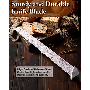 Cook N Home Bread Slicer Knife 10-Inch, Wavy Serrated High Carbon Stainless Steel Sharp Kitchen Knife, Ergonomic Handle, Black