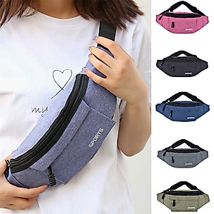 heavKin Men's Women‘s Fashion Simple Versatile Oxford Sport Fitness Waist Pack - Travel Waist Bag Riding Backpack Messenger Shoulder Bag -Adjustable Belt (B30-1212) (Pink, 13X36X7CM)