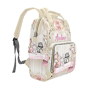 XOZOTY Woodland Forest Animal Diaper Bags Backpack Personalized Baby Bag Nursing Nappy Bag Travel Tote Bag Gifts